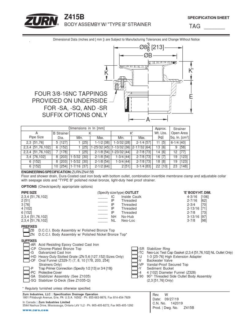 Z415B Floor Drain | PDF | Building Materials | Mechanical Engineering