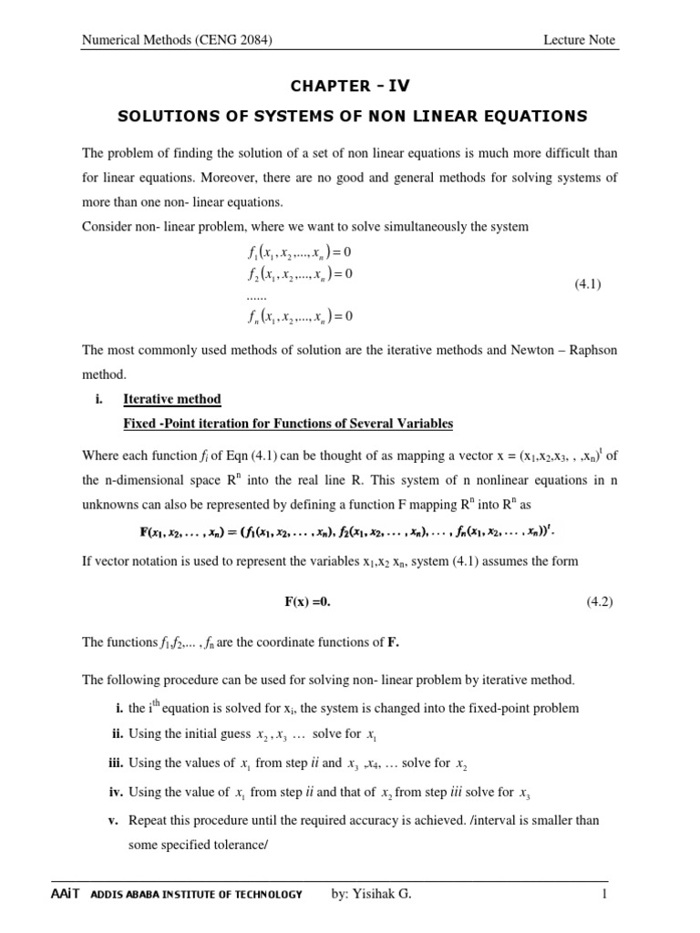 Solutions of Systems of Non Linear Equations: X X X F X X X F | PDF ...