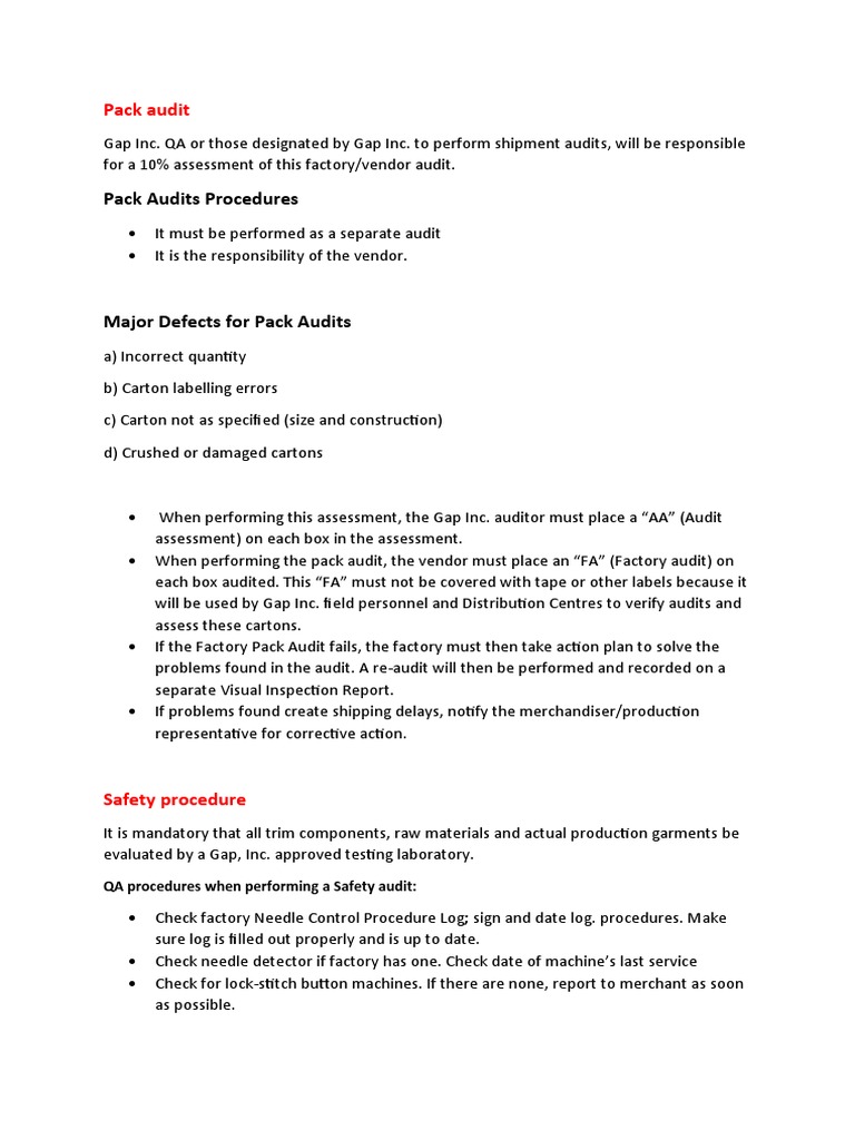 Pack Audit | PDF | Audit | Sewing