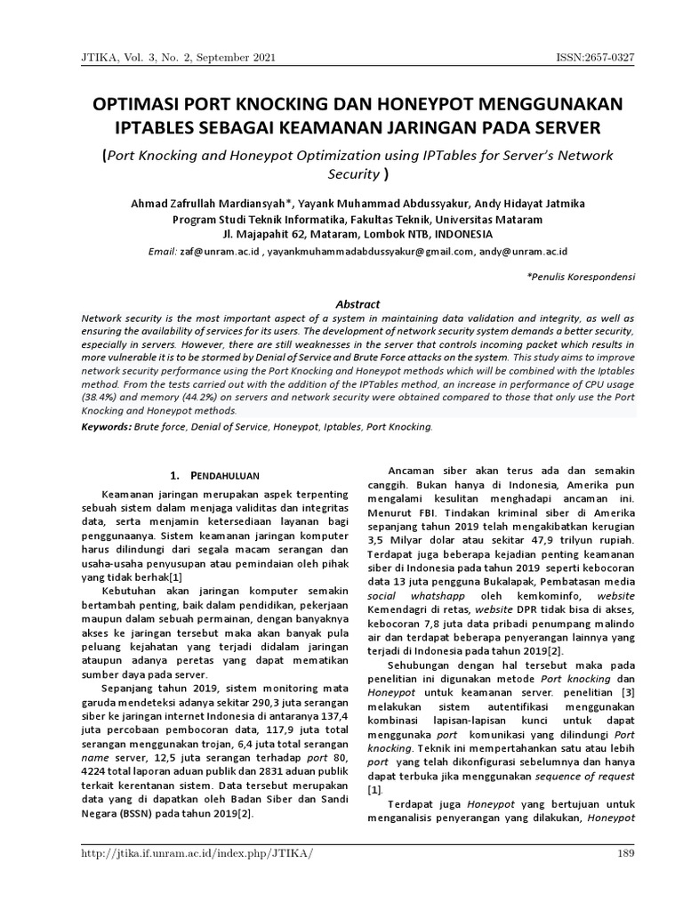 Optimasi Port Knocking Dan Honeypot Menggunakan Iptables Sebagai Keamanan Jaringan Pada Server Pdf