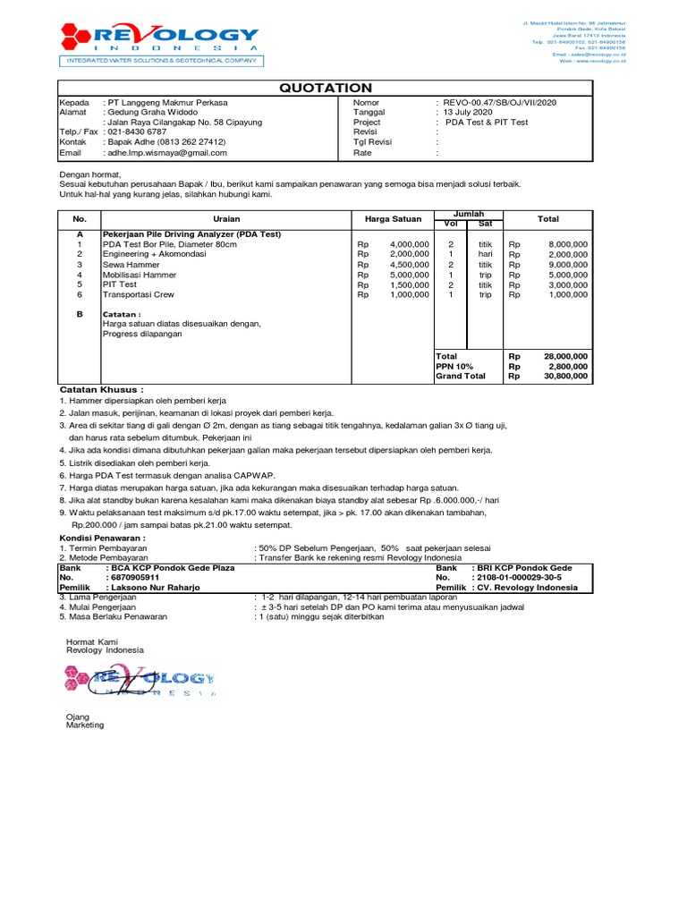 00.47.penawaran PDA Test & PIT Test PT LMP. | PDF