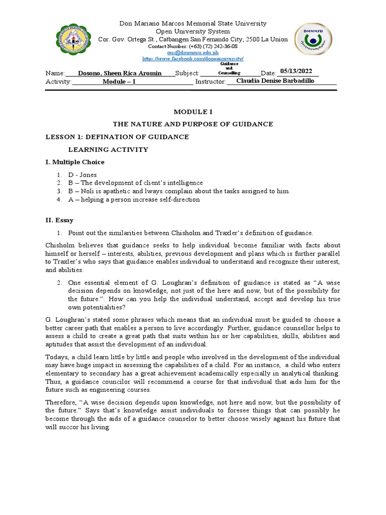 Guidance and Counselling Module 1 | PDF | School Counselor | Cognition