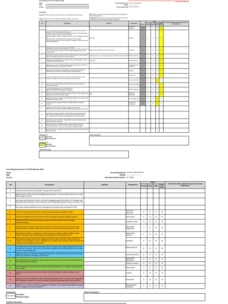 Wawancara FL-FP Binusian 2026: Formulir dan Panduan | PDF