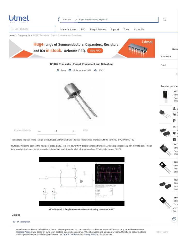 BC107 Transistor - Pinout, Equivalent and Datasheet | PDF | Bipolar ...