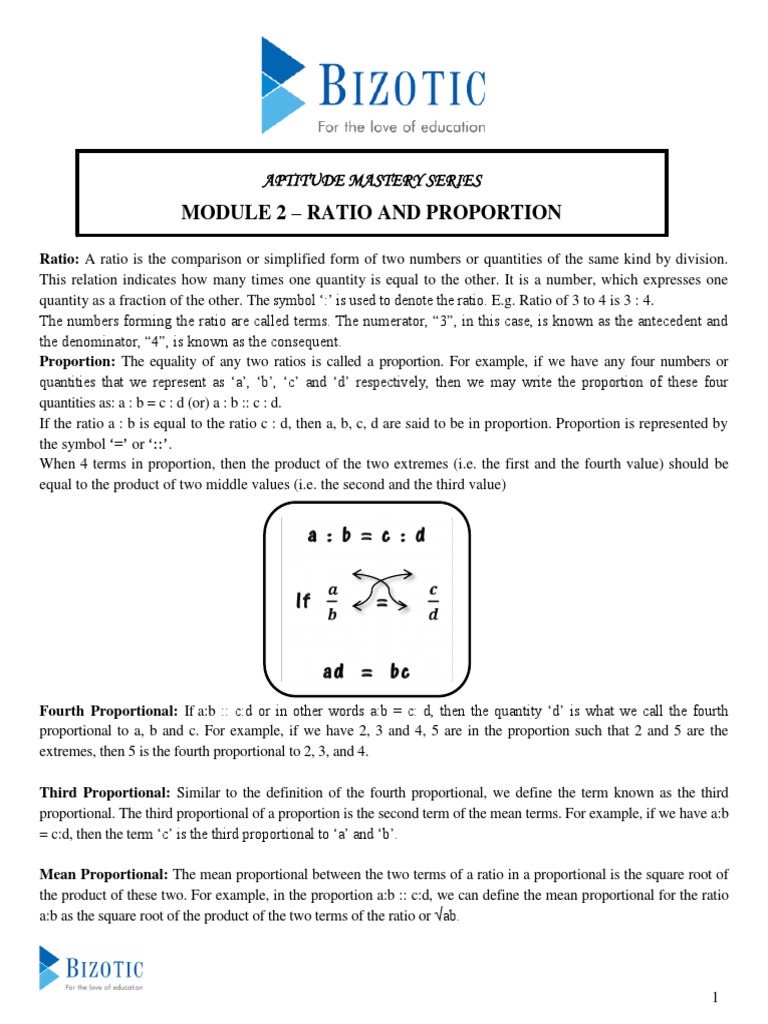 Module 2A - Ratio and Proportion Student Handout | PDF | Ratio | Arithmetic