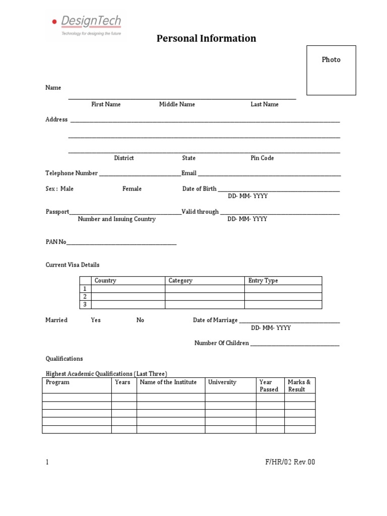 Personal Information: Photo | PDF