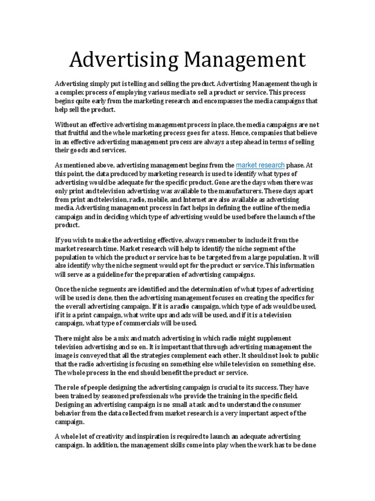 Advertising Management | PDF | Advertising | Mass Media