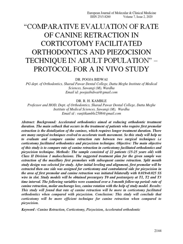 "Comparative Evaluation of Rate of Canine Retraction in Corticotomy ...