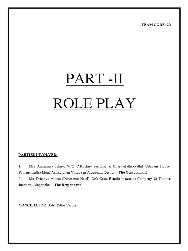 ADR Role Play Script | PDF | Mediation | Insurance