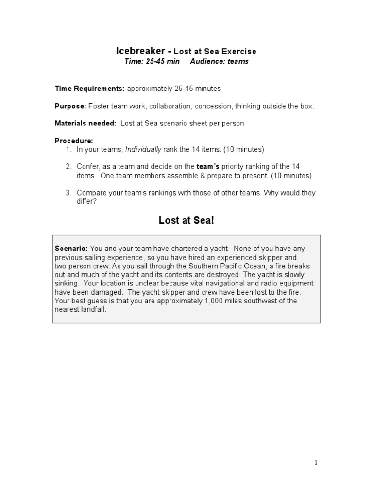 Lost at Sea Team Building Exercise | PDF | Oceans | Sea