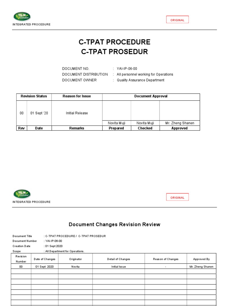 C-Tpat Procedure C-Tpat Prosedur | PDF