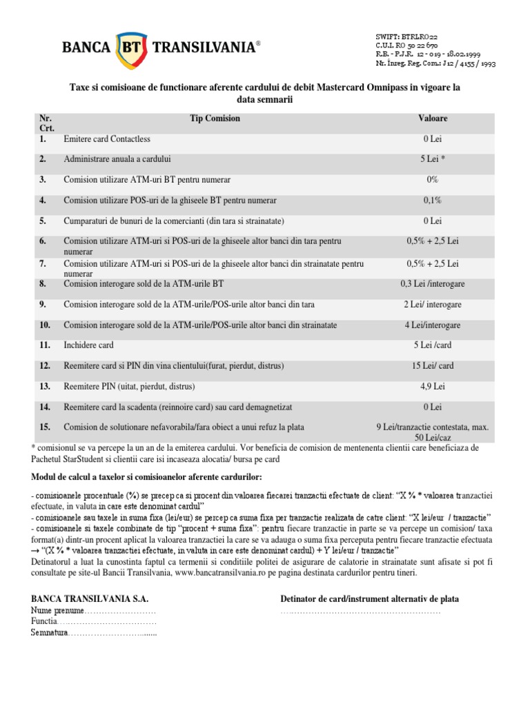 Comisioane Mastercard Omnipass | PDF