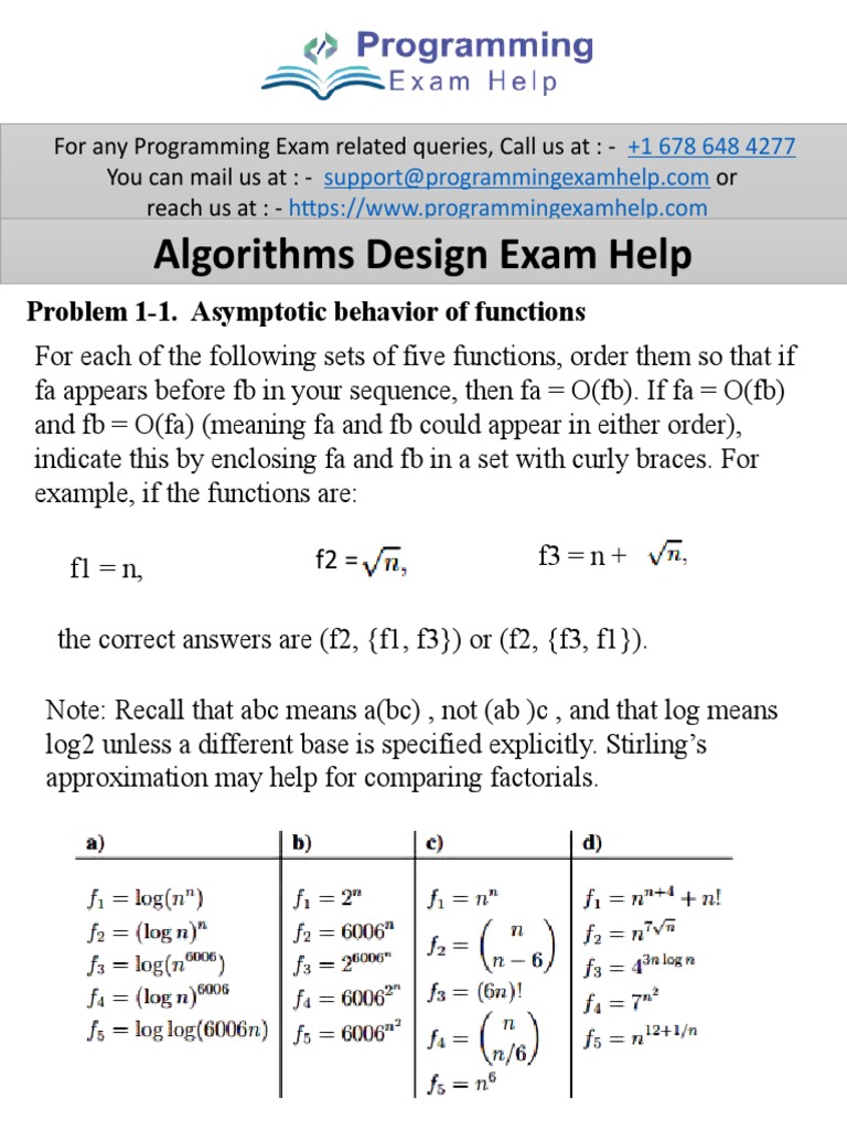 Algorithms Design Exam Help | PDF | Logarithm | Algorithms And Data Structures