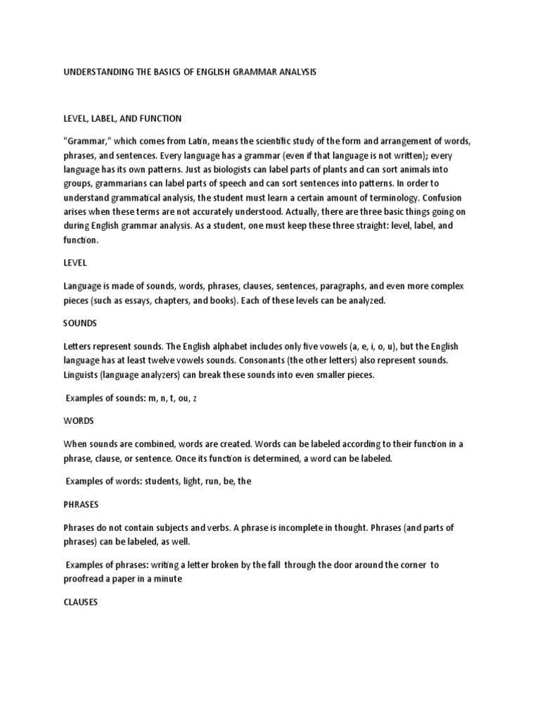 Structure of Words, Phrase, Clause, Sentence, and Paragraph | PDF ...