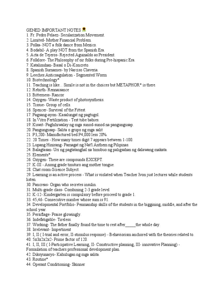 Gened Important Notes | PDF