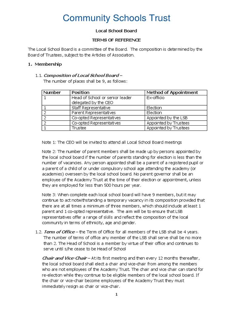 Community Schools Trust: Composition of Local School Board | PDF ...