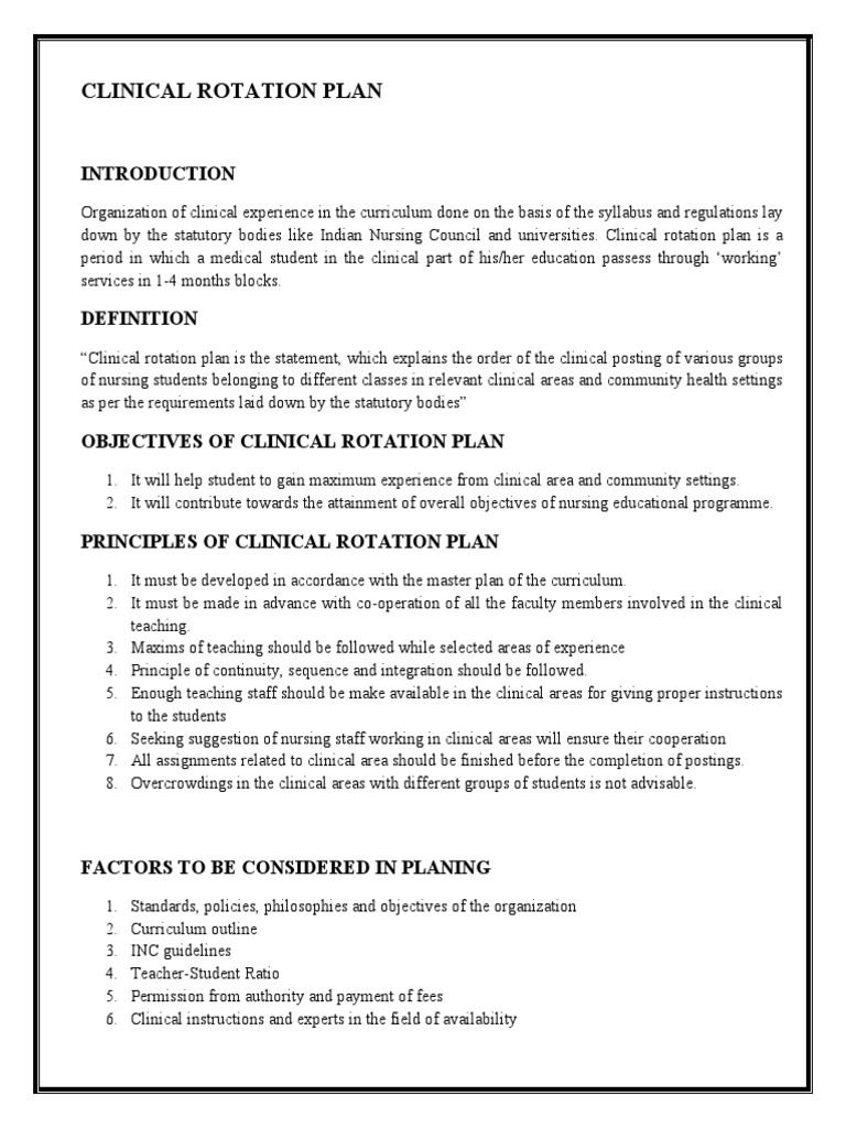 Clinical Rotation Plan Note | PDF | Nursing | Curriculum