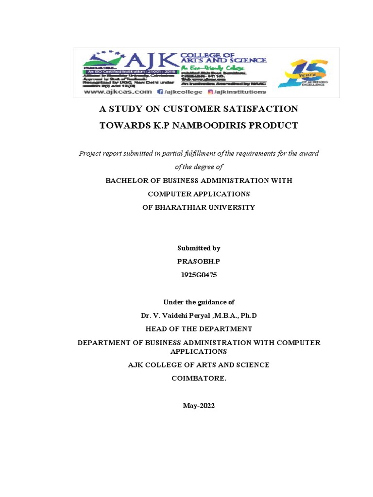 Customer Satisfaction in K.P. Namboodiris | PDF | Market Segmentation ...