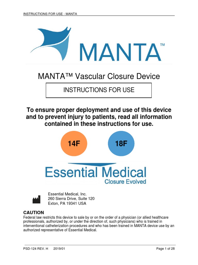 MANTA™ Vascular Closure Device: Instructions For Use | PDF ...