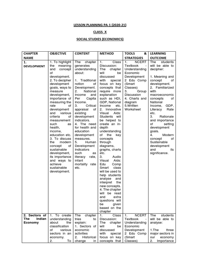 Lesson Plan Economics (Class X) | PDF | Gross Domestic Product | Economies