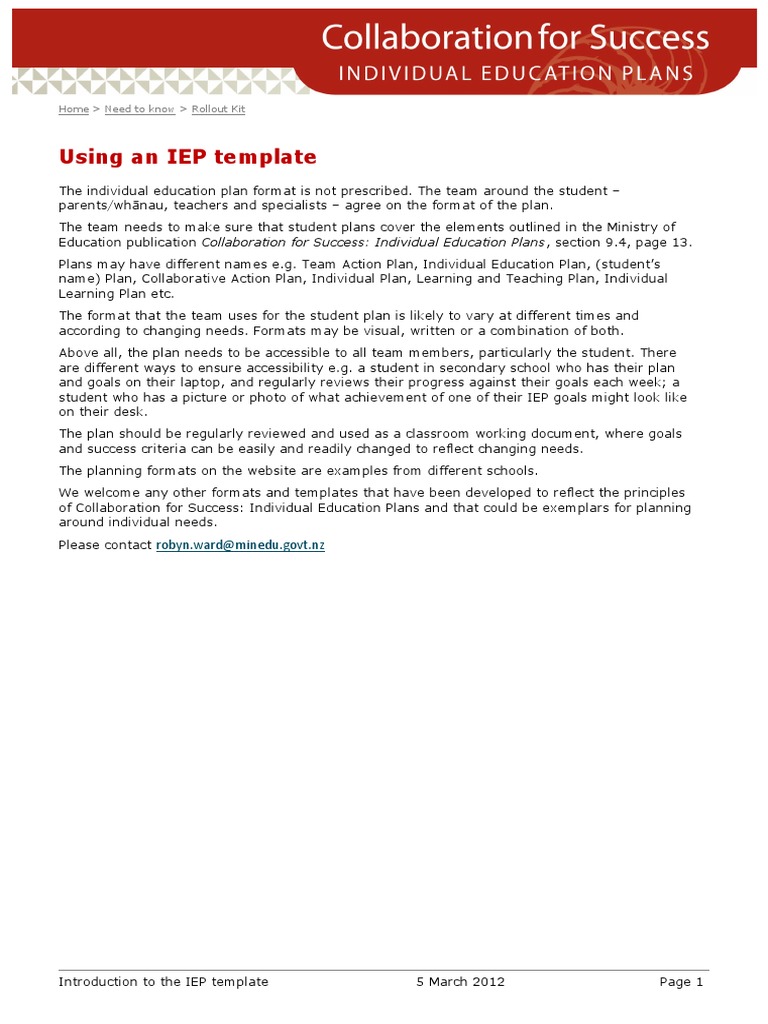 Using An IEP Template: Robyn - Ward@minedu - Govt.nz | PDF | Business