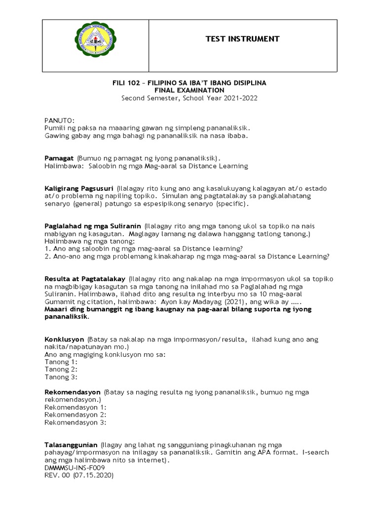 Fili 102 - Final Exam | PDF
