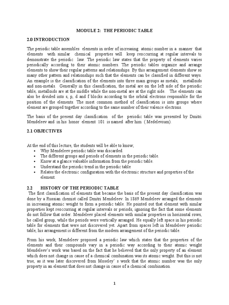 CHM 111 Module 2 The Periodic Table | PDF | Ion | Periodic Table