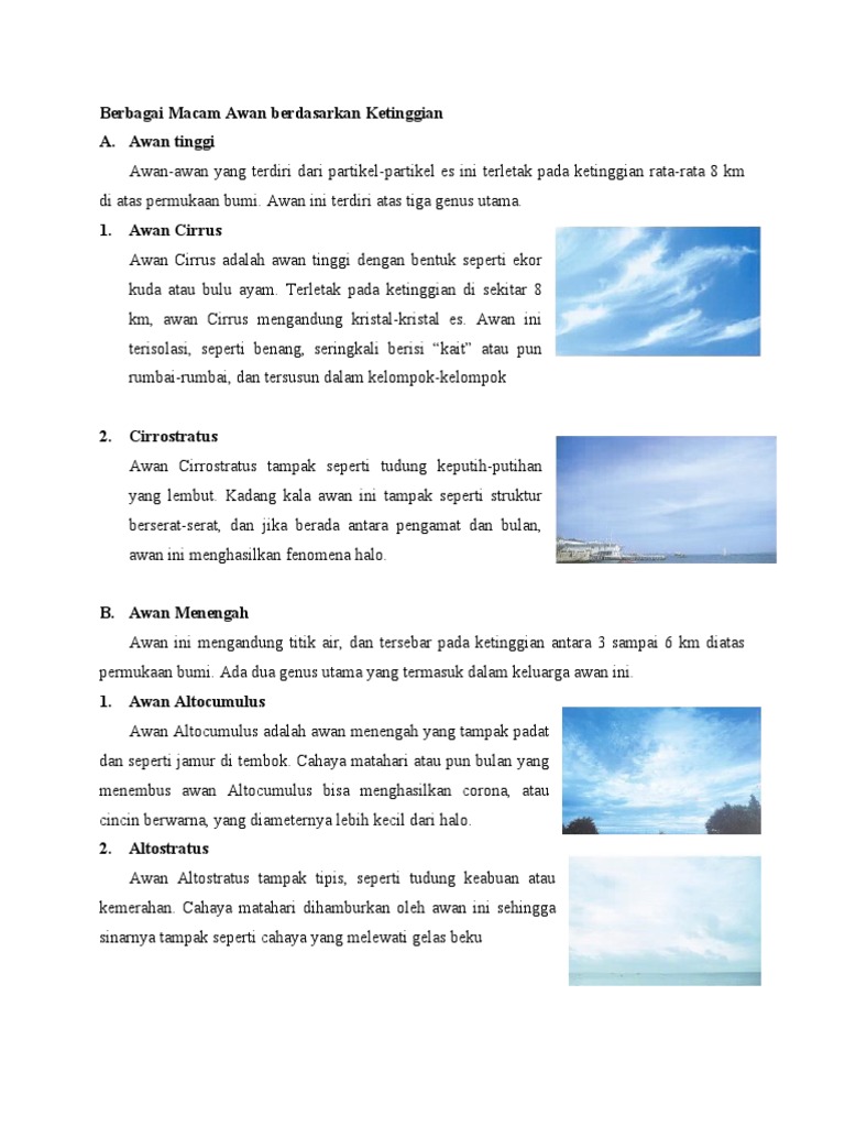 Klasifikasi Awan Berdasarkan Ketinggian | PDF | Sains & Matematika