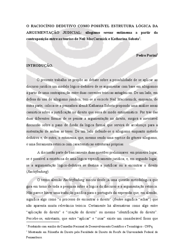 Silogismo vs. Entimema na Argumentação Jurídica | PDF | Argumento | Lógica