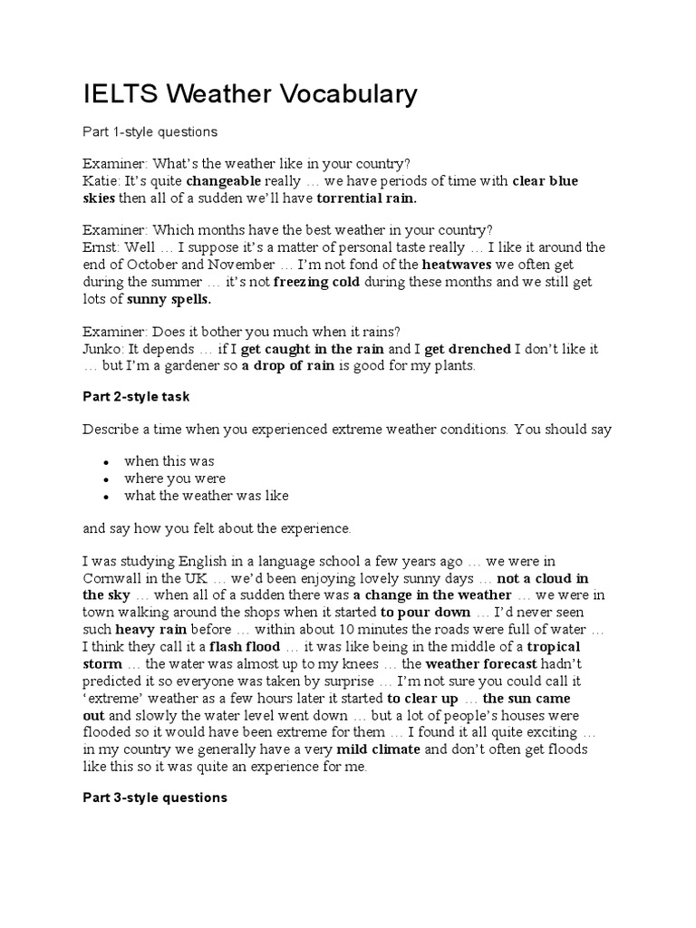 IELTS Weather Vocabulary: Part 1-Style Questions | PDF | Rain | Weather