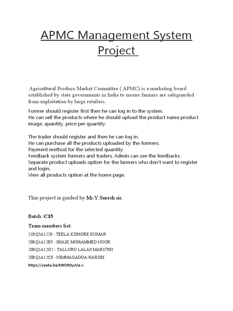 APMC Management System Project | PDF