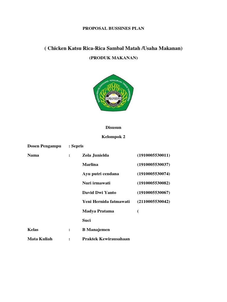 Proposal Chicken Katsu PDF | PDF