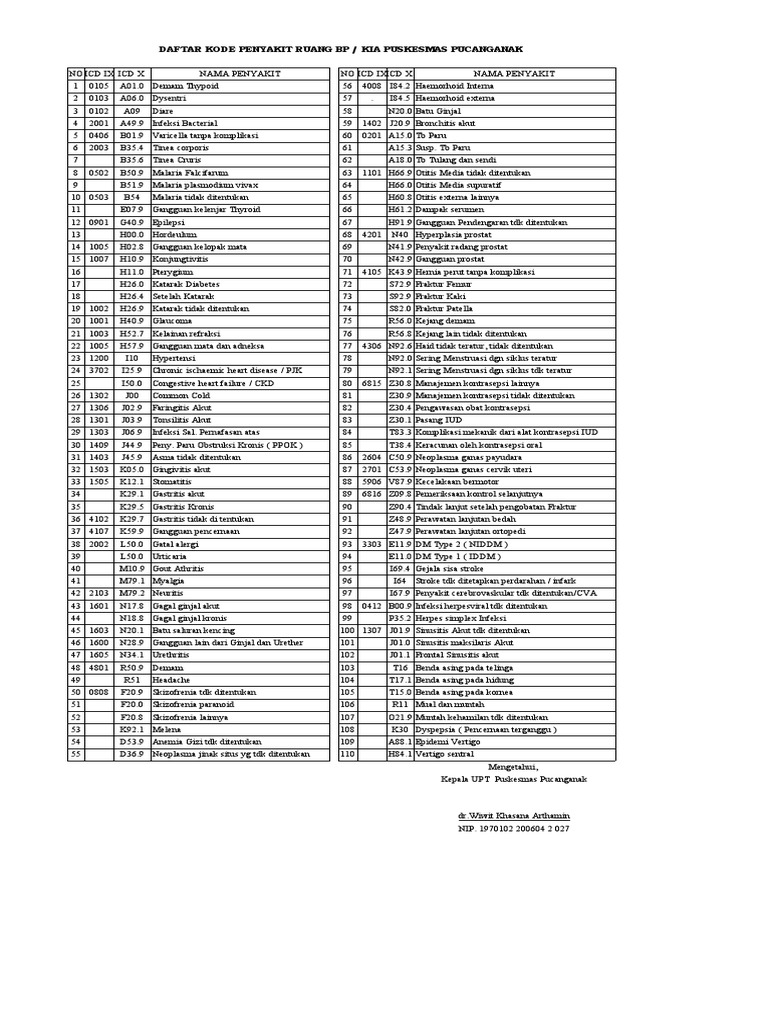 Daftar Kode Penyakit & Obat Puskesmas | PDF