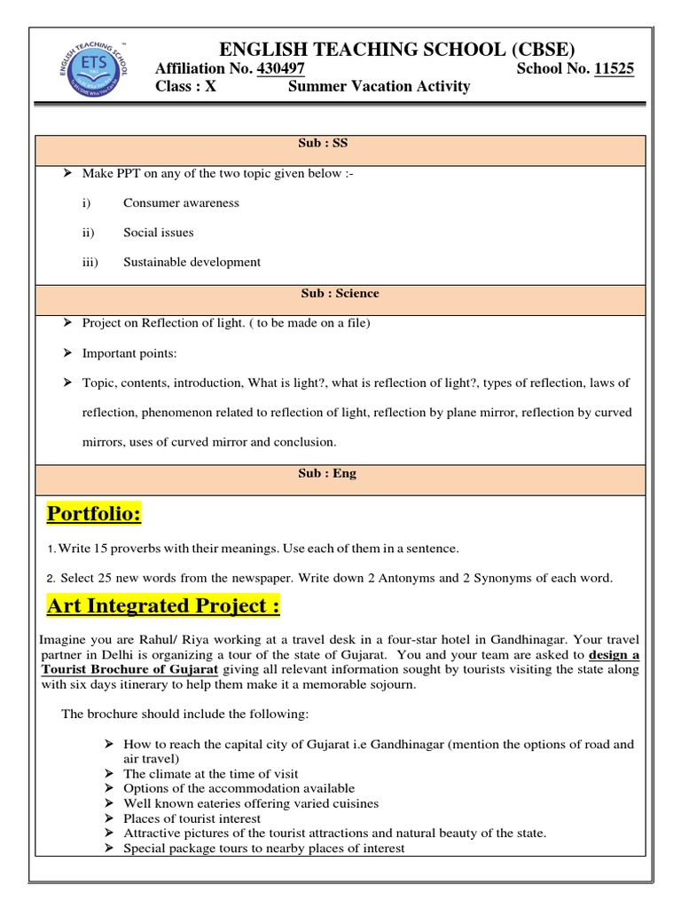 Summer Vacation Class X | PDF