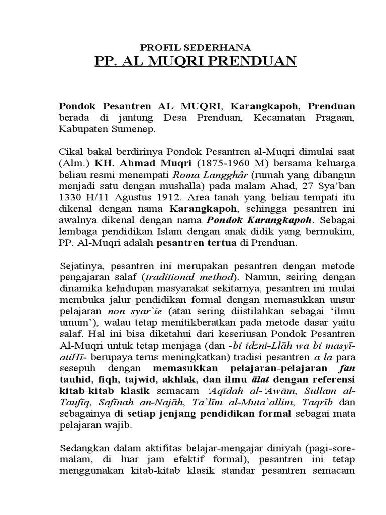 Sejarah Pondok Pesantren Al Muqri | PDF