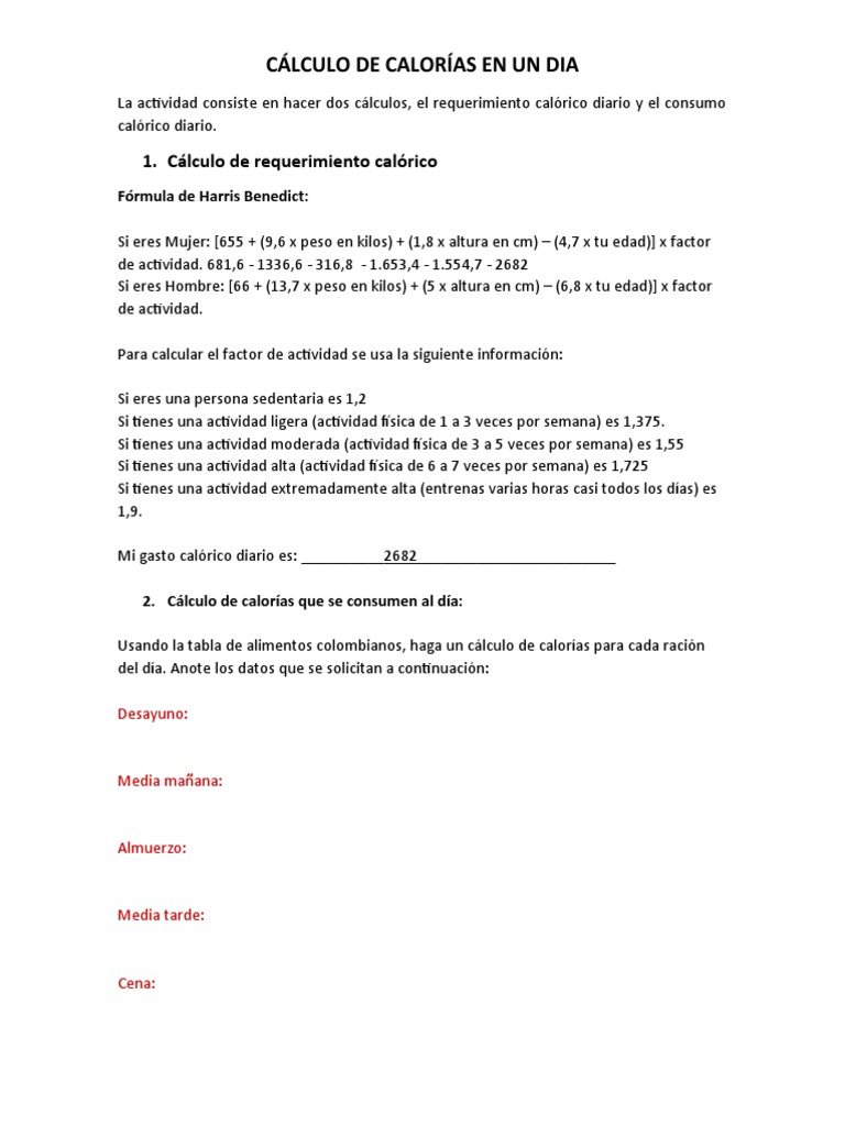 Cálculo de Requerimiento Calórico | PDF | Estilo de vida