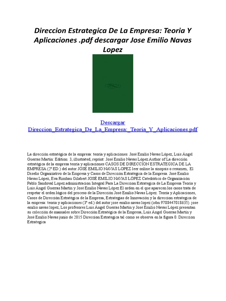 Direccion Estrategica de La Empresa Teoria Y Aplicaciones | PDF