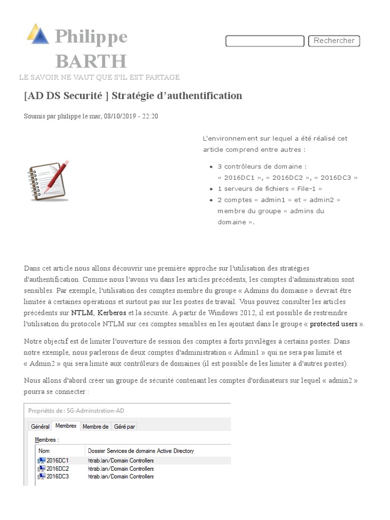 (AD DS Securité) Stratégie D'authentification | PDF | Stratégies de groupe | Informatique