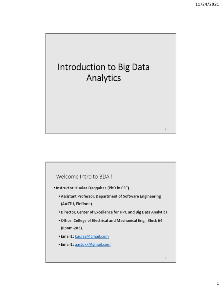 Introduction To Big Data Analytics: Welcome Intro To BDA ! | PDF | Data ...