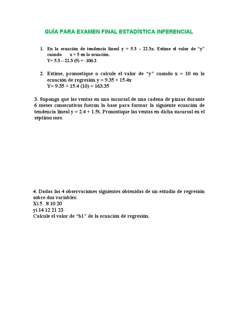 Guía para Examen Final Estad Inferenc | PDF | Análisis de regresión | Inferencia estadística