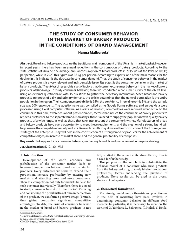 The Study of Consumer Behavior in The Market of Bakery Products in The ...