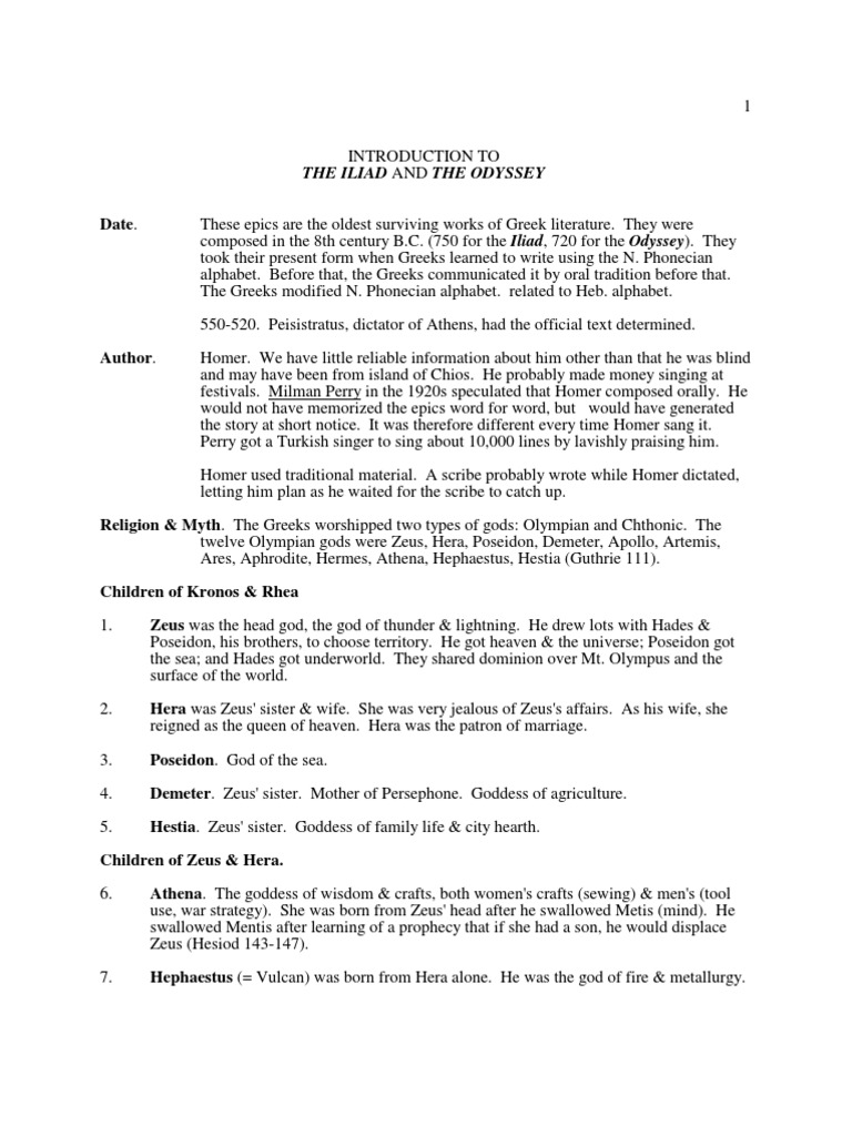 Homer Notes | PDF | Zeus | Twelve Olympians