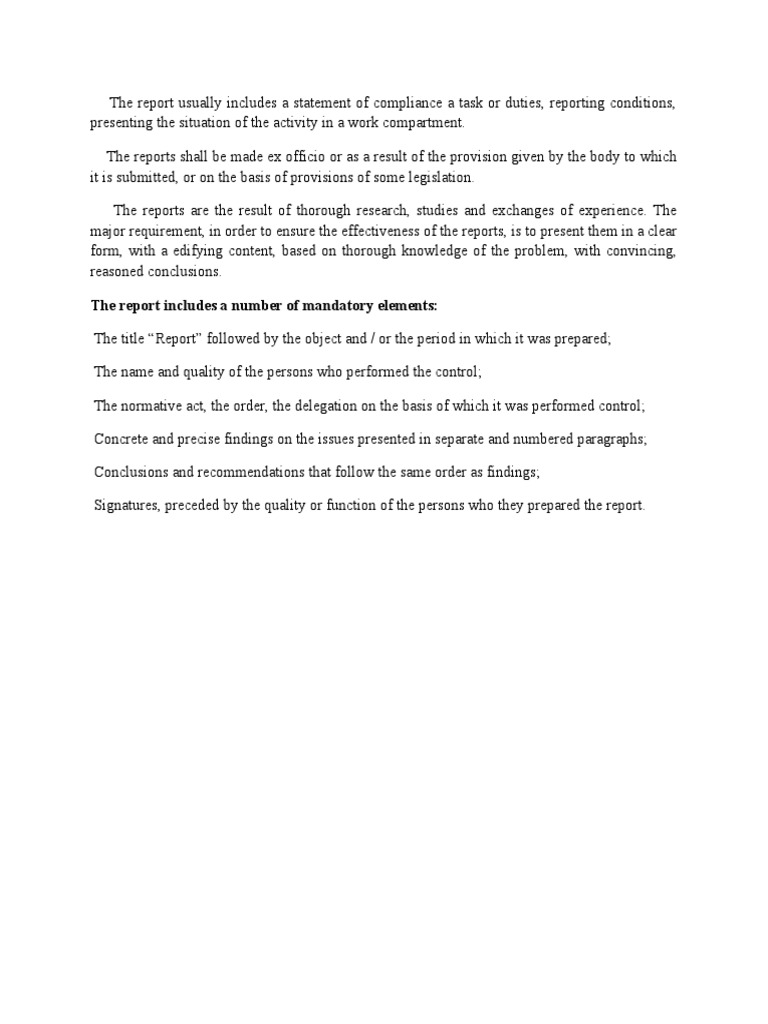 The Report Includes A Number of Mandatory Elements | PDF | Career ...