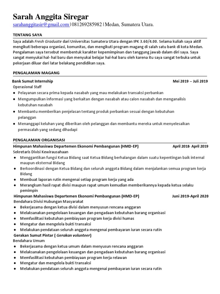Curriculum Vitae-Sarah Anggita Siregar | PDF