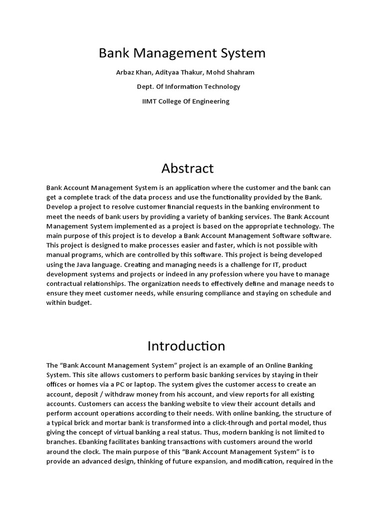 Bank Management System | PDF | Banks | Banks & Banking