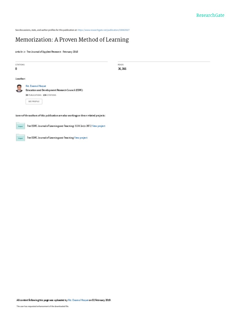 Memorization AProvenMethodofLearning | PDF | Memory | Working Memory