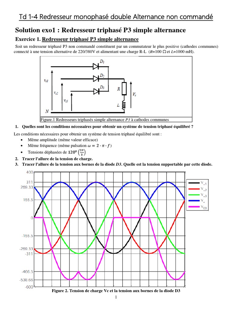 1 - TD - 4 - Solution - 4 Redressement Triphasé Non Commandé Commandé | PDF | Redresseur ...