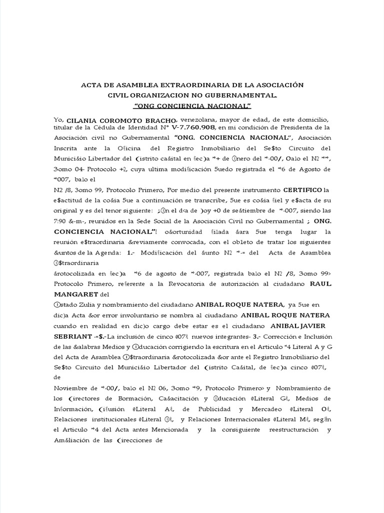 Acta de Asamblea Extraordinaria Ejemplo | PDF