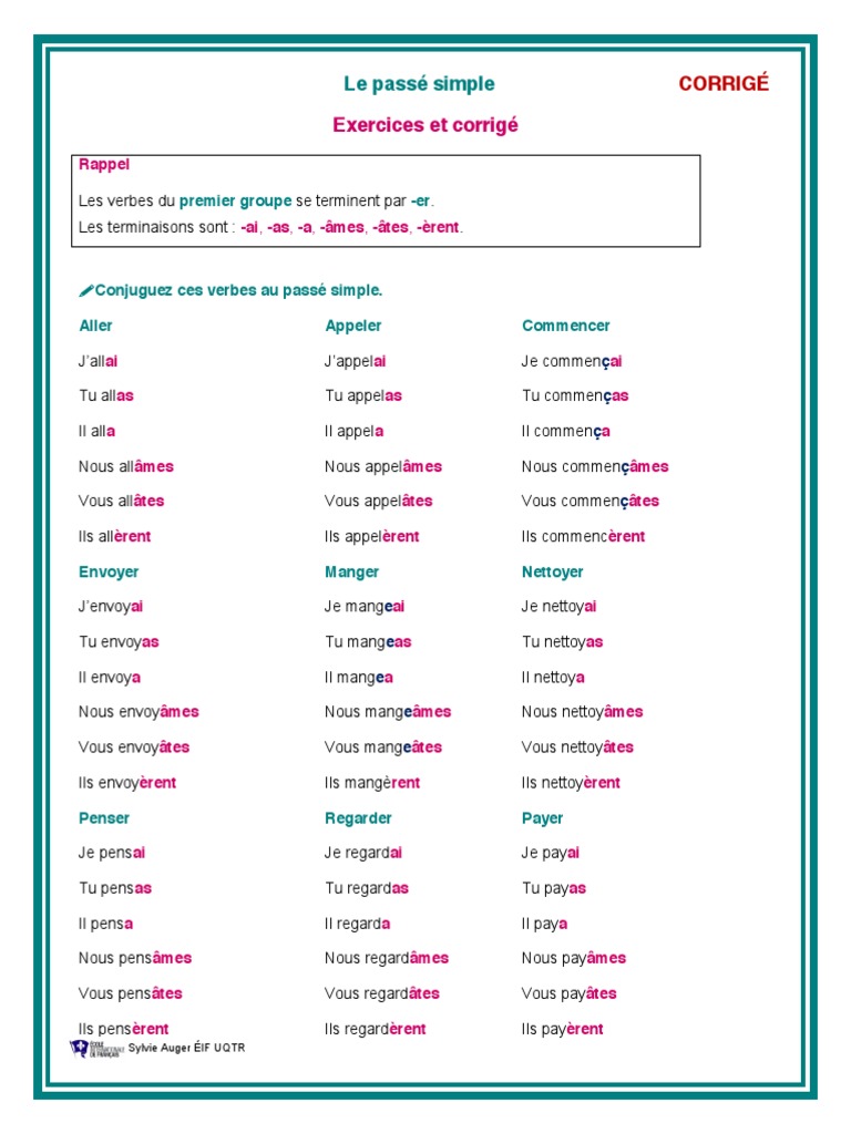 Le Passe Simple Corrige | PDF | Mécanique du langage | Grammaire