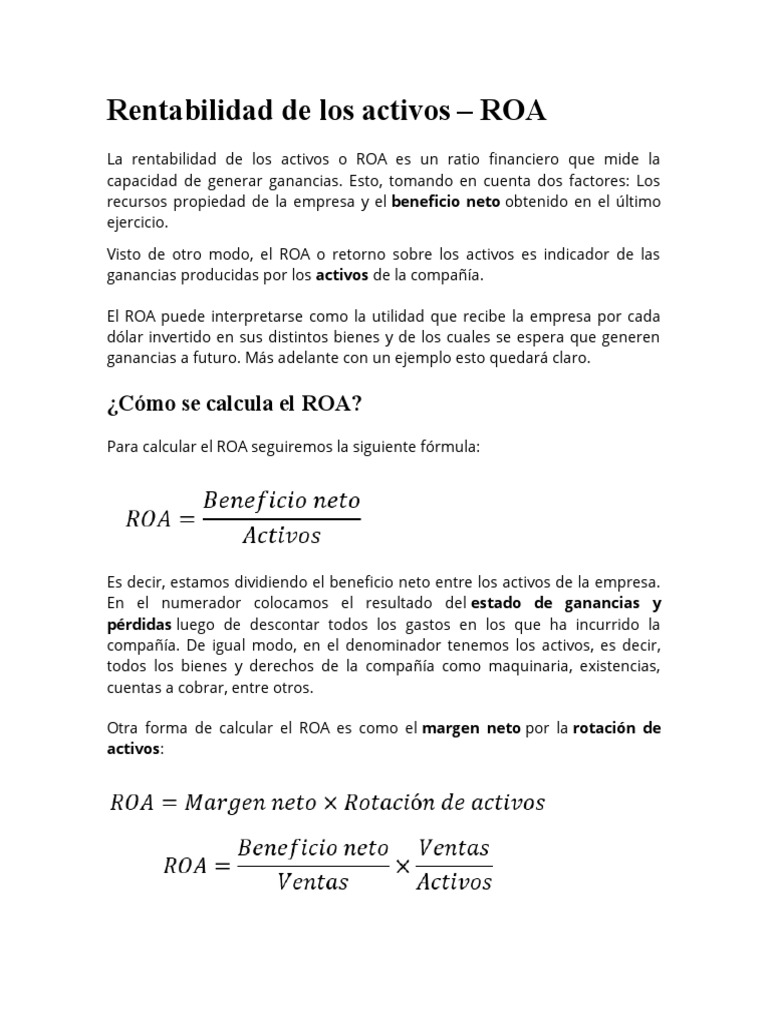 Rentabilidad de Los Activos | PDF | Rentabilidad sobre recursos propios | Ratio financiero